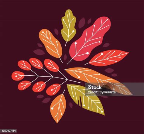 노란색과 빨간색 단풍은 어두운 배경에 자연 벡터 평면 일러스트의 아름다움을 잎 가을 단풍 그리기 구성 가리기에 대한 스톡 벡터 아트 및 기타 이미지 Istock