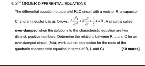 4 2 Nd Order Differential Equations The Differential Equation To A Parallel Rlc Circuit With A