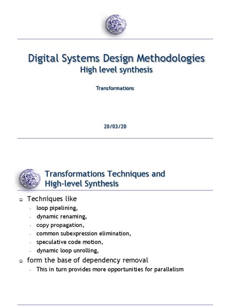 Transformations Techniques And High Level Synthesis An Analysis Of