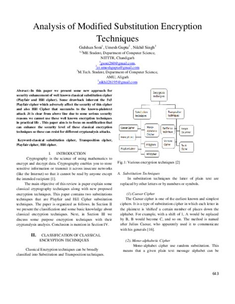 Pdf Analysis Of Modified Substitution Encryption Techniques
