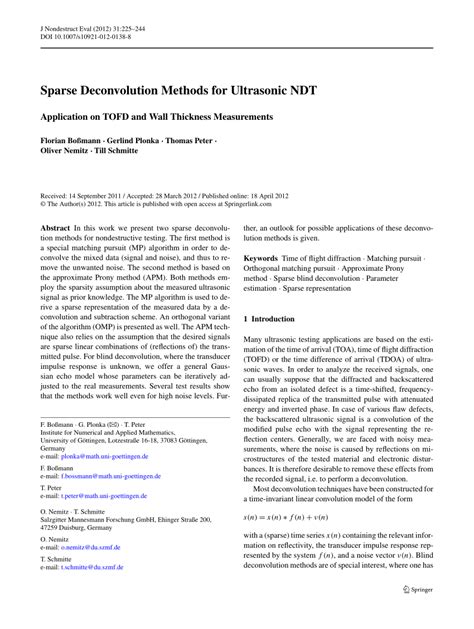 Pdf Sparse Deconvolution Methods For Ultrasonic Ndt