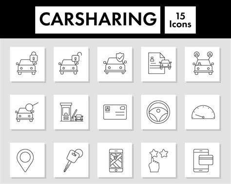 Black Stroke Style Carsharing 15 Icon Set On Square Background 23796595 Vector Art At Vecteezy