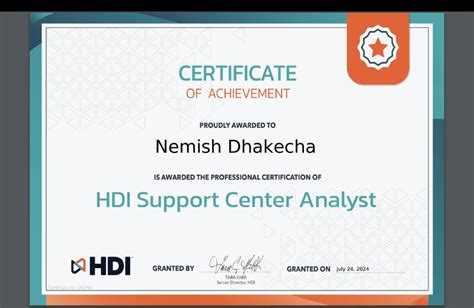 Nemish Dhakecha On Linkedin Im Happy To Share That Ive Obtained A New Certification Hdi Support