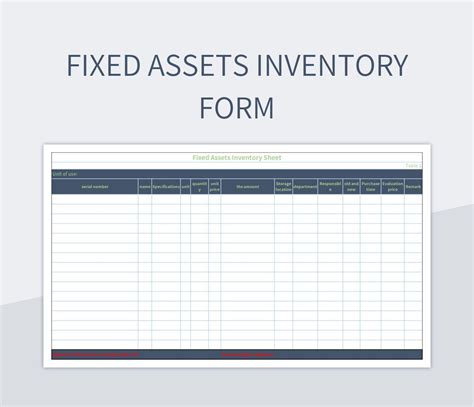 Fixed Assets Inventory Form Excel Template And Google Sheets File For