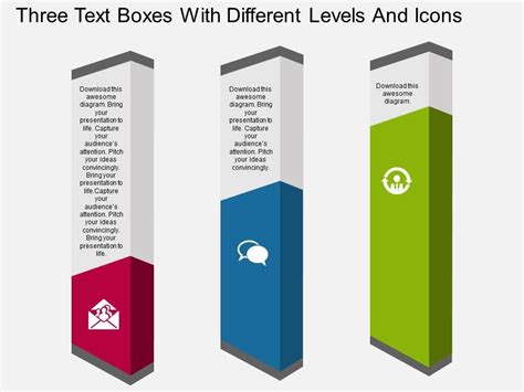 Nj Three Text Boxes With Different Levels And Icons Flat Powerpoint Design Graphics