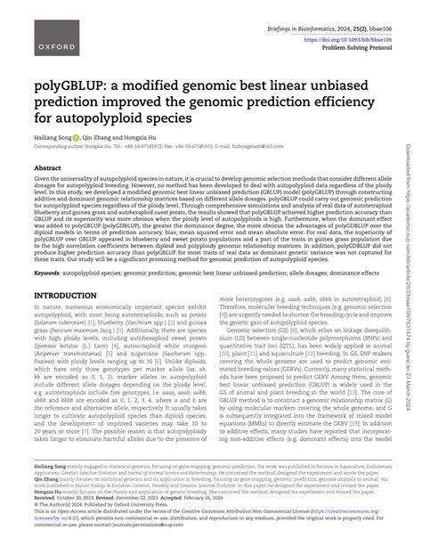 Pdf Polygblup A Modified Genomic Best Linear Unbiased Prediction Improved The Genomic