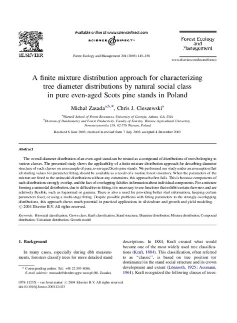 Pdf A Finite Mixture Distribution Approach For Characterizing Tree Diameter Distributions By
