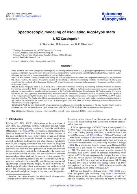 Pdf Spectroscopic Modeling Of Oscillating Algol Type Stars I Rz Cassiopeia