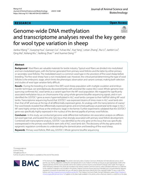 Pdf Genome Wide Dna Methylation And Transcriptome Analyses Reveal The Key Gene For Wool Type