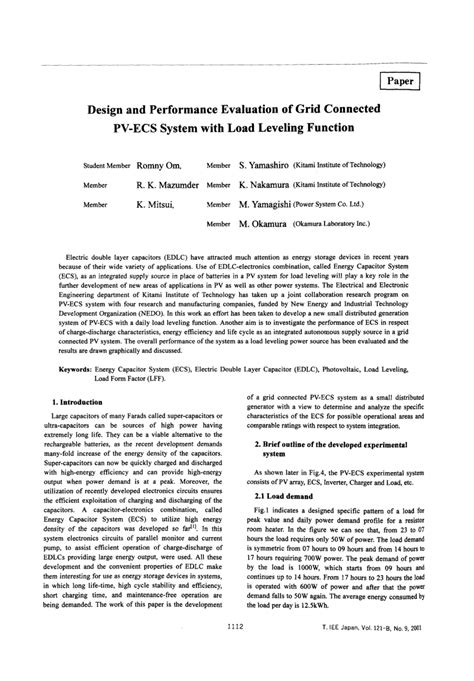PDF Design And Performance Evaluation Of Grid Connected PV ECS System With Load Leveling Function
