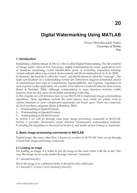 Pdf Digital Watermarking Using Matlab Dokumentips