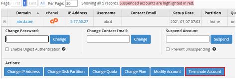 how to use whm to remove the cpanel accounts