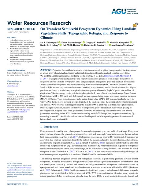 Pdf On Transient Semi‐arid Ecosystem Dynamics Using Landlab