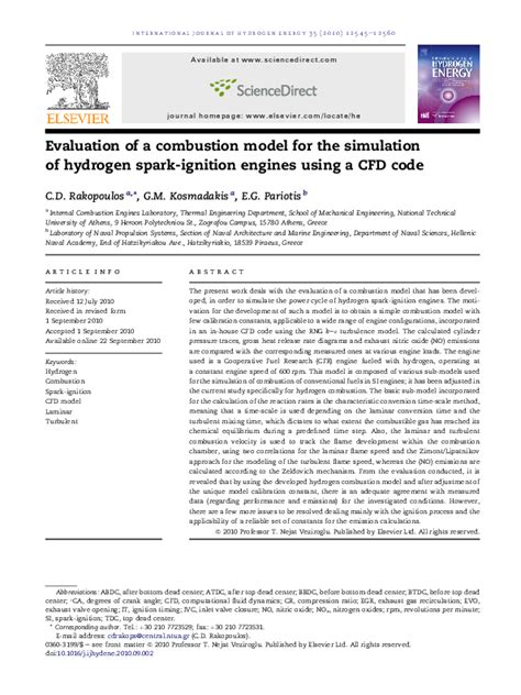 Pdf Evaluation Of A Combustion Model For The Simulation Of Hydrogen