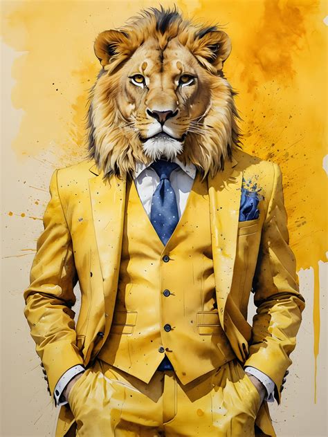 Lion In Suit Art Print Yellow Background Gallery Wrapped Canvas Etsy