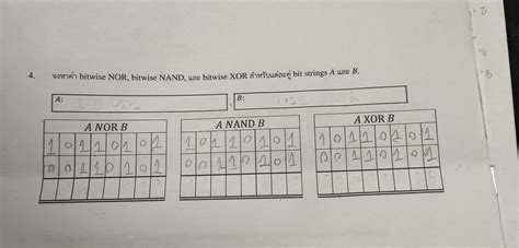 จงหาค่า ﻿bitwise Nor Bitwise Nand และ ﻿bitwise Xor