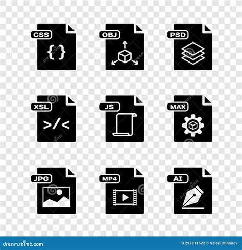 Set Css File Document Obj Psd  Mp4 Ai Xsl And Js Icon Vector