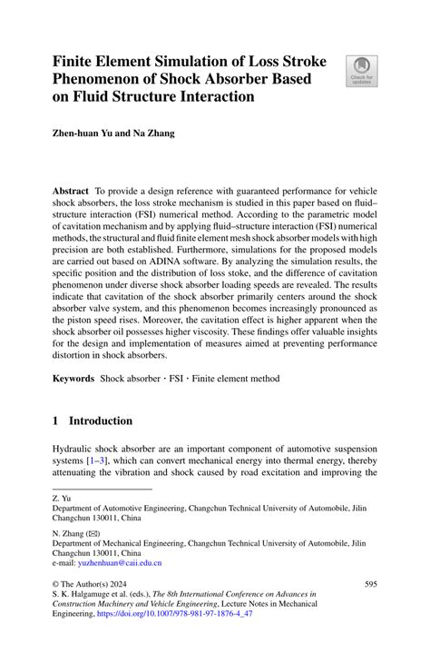 Pdf Finite Element Simulation Of Loss Stroke Phenomenon Of Shock Absorber Based On Fluid
