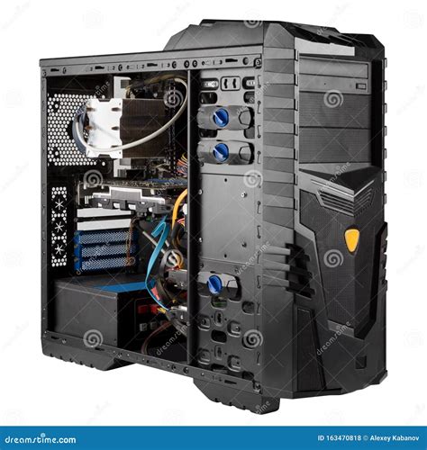 Open System Unit Isolated Computer Case With Side Panel Detached Letting You See All The