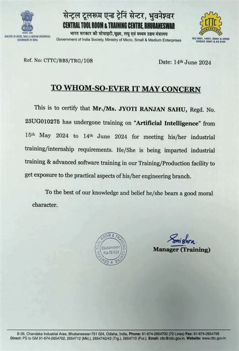 Jyoti Ranjan Sahu On Linkedin Ai Machinelearning Internship Cttc