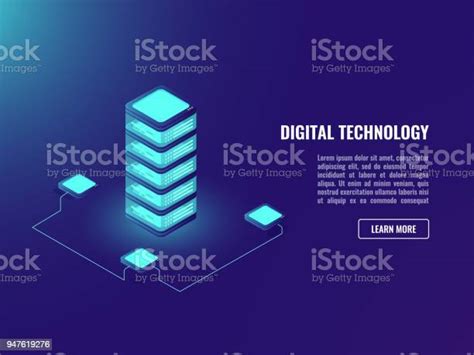 서버 룸 및 데이터 클라우드 스토리지 개념 기술 Adstract 개체 데이터베이스 데이터 센터 네온 어두운 자외선 조명 등측투영법에 대한 스톡 벡터 아트 및 기타 이미지