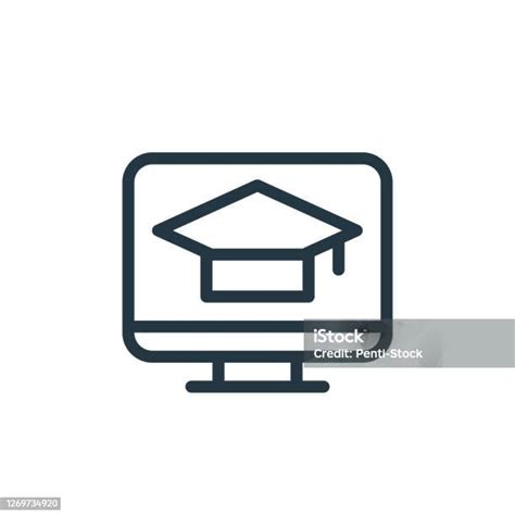 흰색 배경에 격리 된 온라인 학습 벡터 아이콘 웹 사이트 디자인 및 모바일 앱 개발을위한 개요 얇은 라인 온라인 학습 아이콘 씬