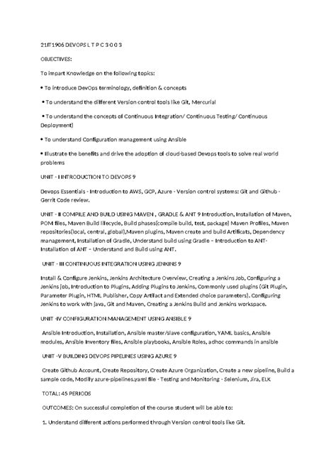 21it1906 Devops Lecture Notes For 5 Units 21it1906 Devops L T P C 3