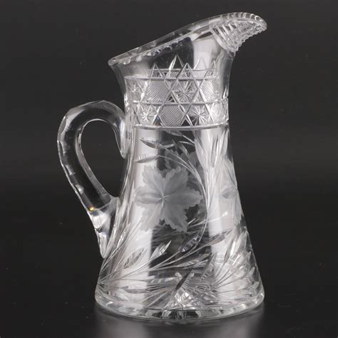 Abp Style Cut Glass Thumbprint Handled Creamer Sugar And Pitcher 20th Century Ebth