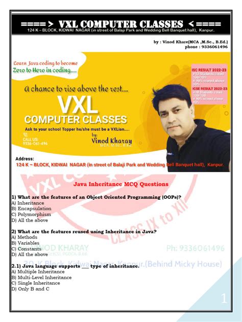 Inheritance By Vxl Computer Classes 2023 24 Pdf Inheritance Object Oriented Programming