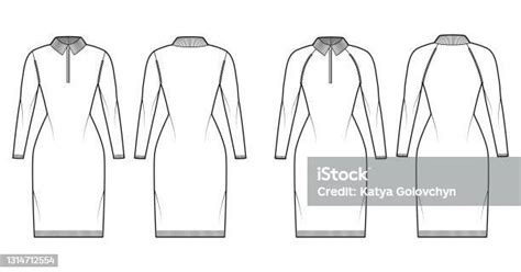 리브 헨리 넥 롱 라글란 슬리브 핏 바디가 돋진 드레스 지퍼업 스웨터 테크니컬 패션 일러스트레이션 세트 0명에 대한 스톡 벡터 아트 및 기타 이미지 Istock