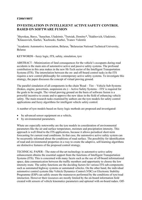 Pdf Investigation In Intelligent Active Safety Control Based On Software Fusion
