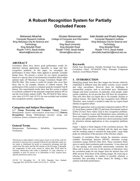 Pdf A Robust Recognition System For Partially Occluded Faces