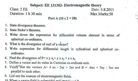 Electromagnetic Theory Unit Question Paper Vidyarthiplus V Blog A Blog For Students