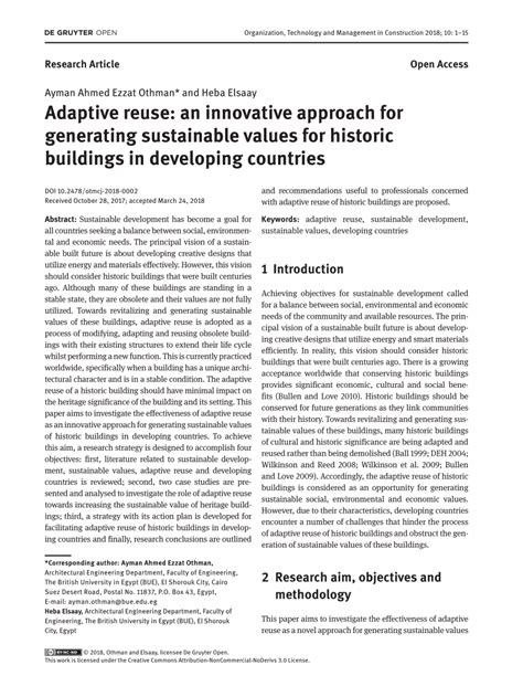 Pdf Adaptive Reuse An Innovative Approach For Generating Sustainable