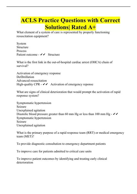 ACLS Practice Questions With Correct Solutions Rated A ACLS Stuvia US
