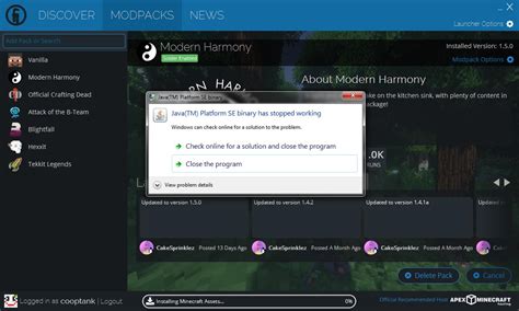 Launcher Java Crash When Installing Mod Packs Technic Launcher