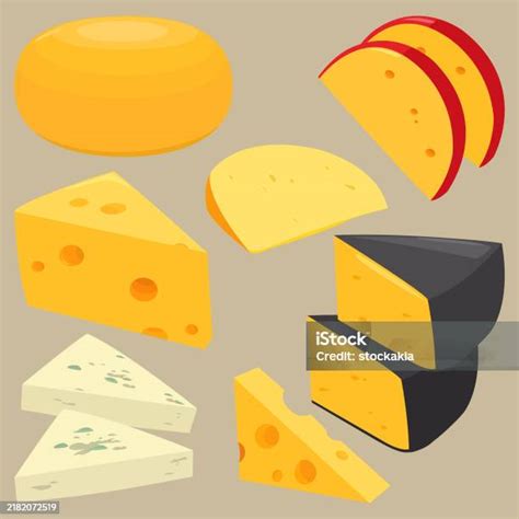 다양한 종류의 치즈를 조각으로 썰어 요리합니다 유제품 에담 파마산 치즈 모짜렐라 치즈 세트 벡터 일러스트 레이션 컬렉션 치즈에 대한 스톡 벡터 아트 및 기타 이미지 Istock