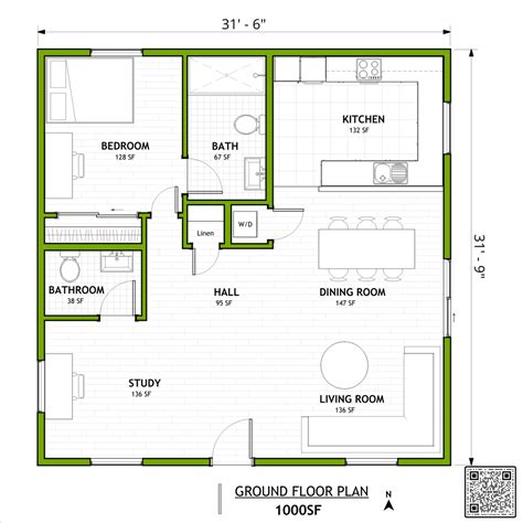 Traditional Style House Plan 1 Beds 2 5 Baths 1000 Sq Ft Plan 1106
