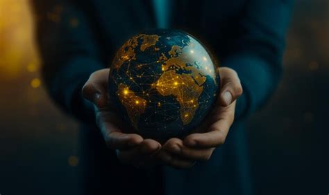 Businessman Holding Digital Earth Globe Hologram Representing Global Connectivity And Innovation