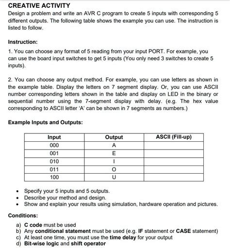 Solved Creative Activity Design A Problem And Write An Avr C Program