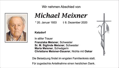 Traueranzeigen Von Michael Meixner Mittelbayerische Trauer