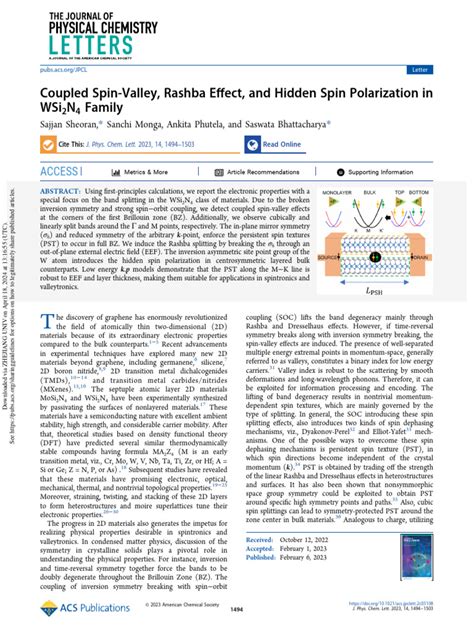 Sheoran Et Al 2023 Coupled Spin Valley Rashba Effect And Hidden Spin Polarizatio Pdf Crystal