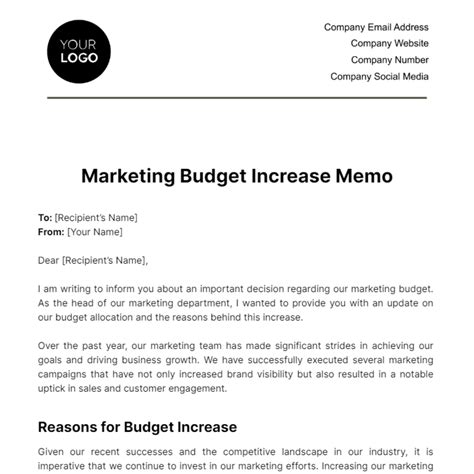Free Marketing Budget Increase Memo Template To Edit Online
