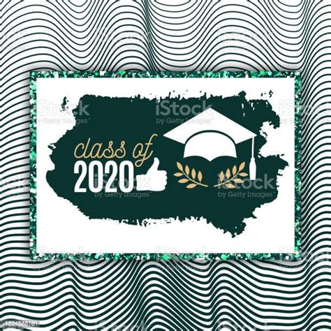 2020 년 졸업생 인사말 카드 모자 엄지 손가락 월계수 웨이브 배경에 브러시 스트로크 초대 배너 포스터 엽서 벡터 졸업 템플릿입니다 모든 격리 및 계층화 2020년에 대한