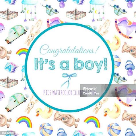 카드 템플릿 아기 소년 샤워 수채화 요소 배경에 프레임 테두리 아이에 대한 스톡 벡터 아트 및 기타 이미지 Istock