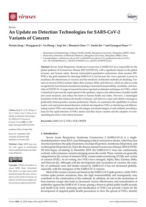 Pdf An Update On Detection Technologies For Sars Cov 2 Variants Of Concern