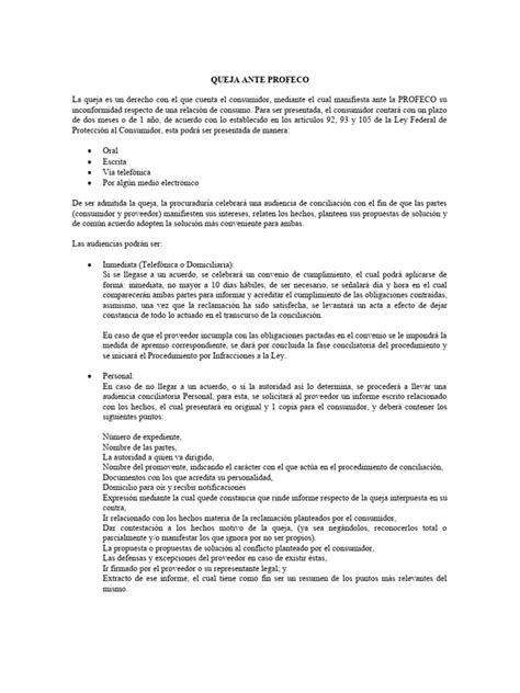 Queja Ante Profeco Pdf Finanzas Y Dinero