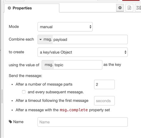 Node Red Create A Single Json Object With Mqtt Response Stack Overflow