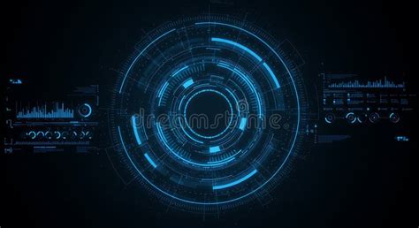 Futuristic Digital Interface Featuring A Circular Holographic Display In The Center Stock