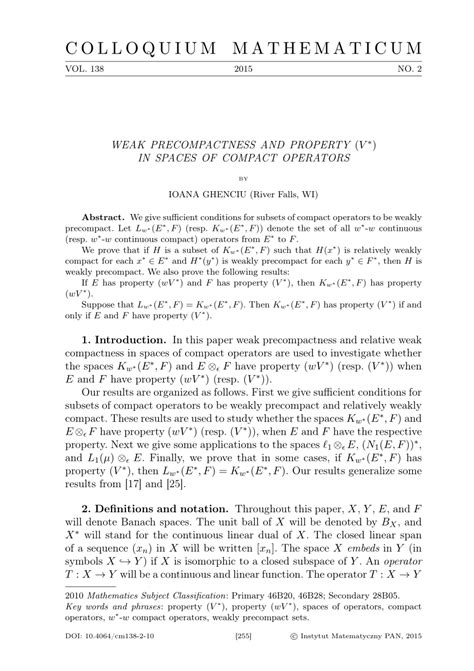 Pdf Weak Precompactness And Property V In Spaces Of Compact